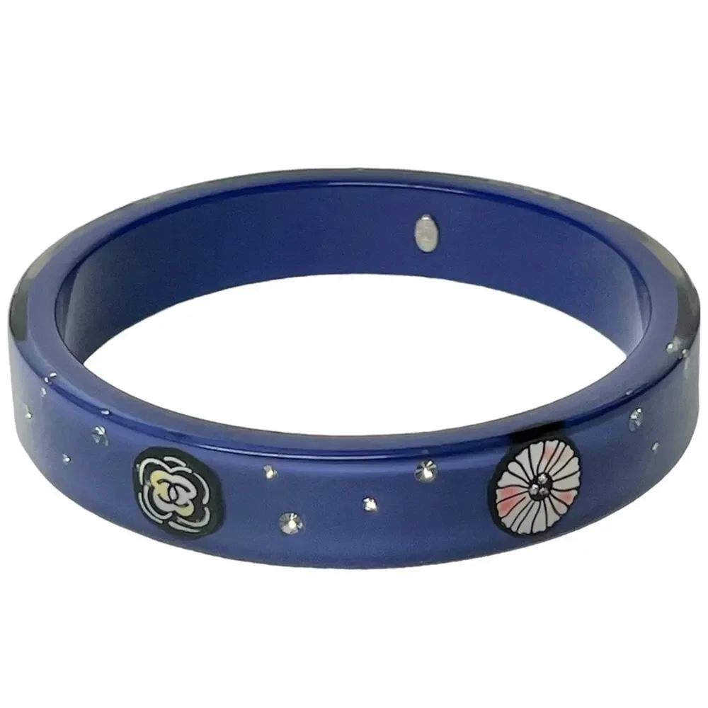 CHANEL | Jewelry | Auth Chanel Navy Blue Resin Cc Logo Camellia Flower ...